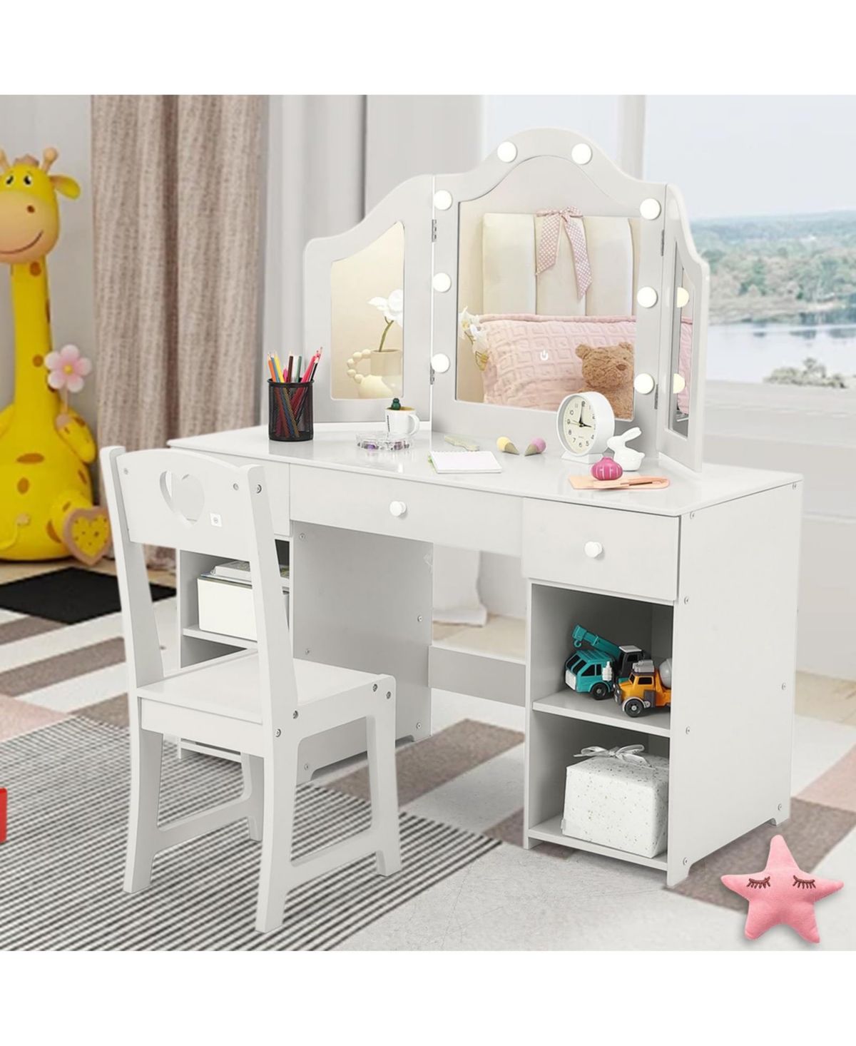 Click here for gaomon Kids Vanity Set with Mirror  2-in-1 Wooden... prices