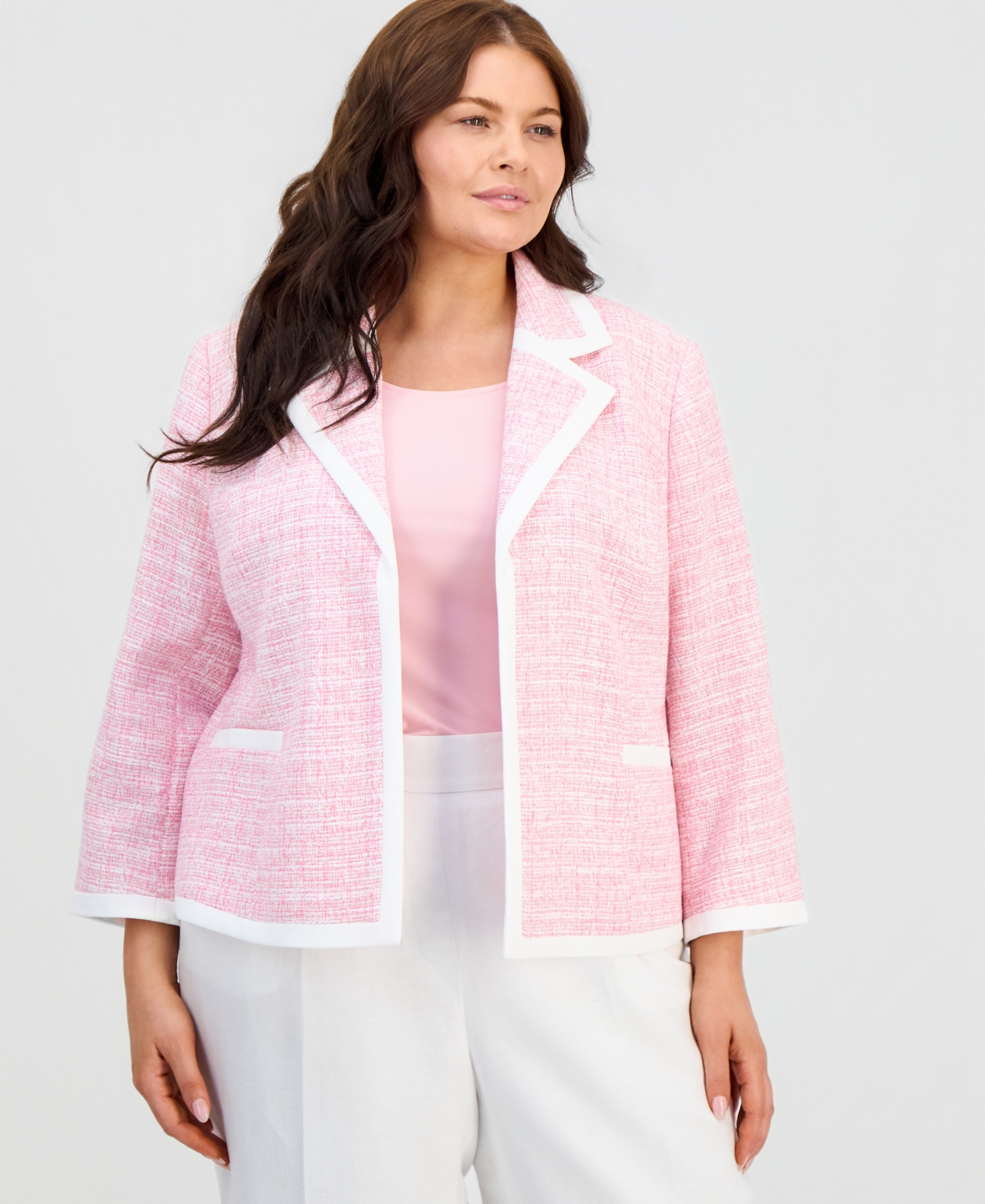 Click here for Kasper Plus Size Notched-Collar Open-Front Jacket... prices