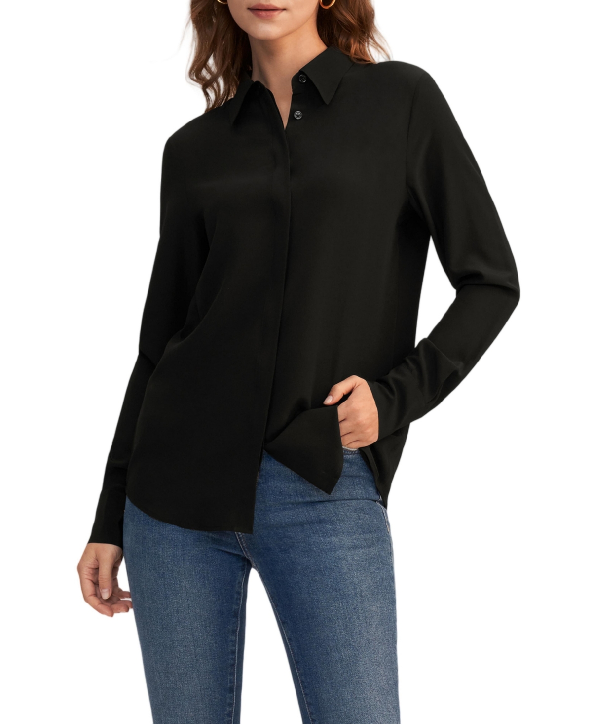 Click here for Lilysilk Womens Classic Comfort Silk Shirt - Black prices