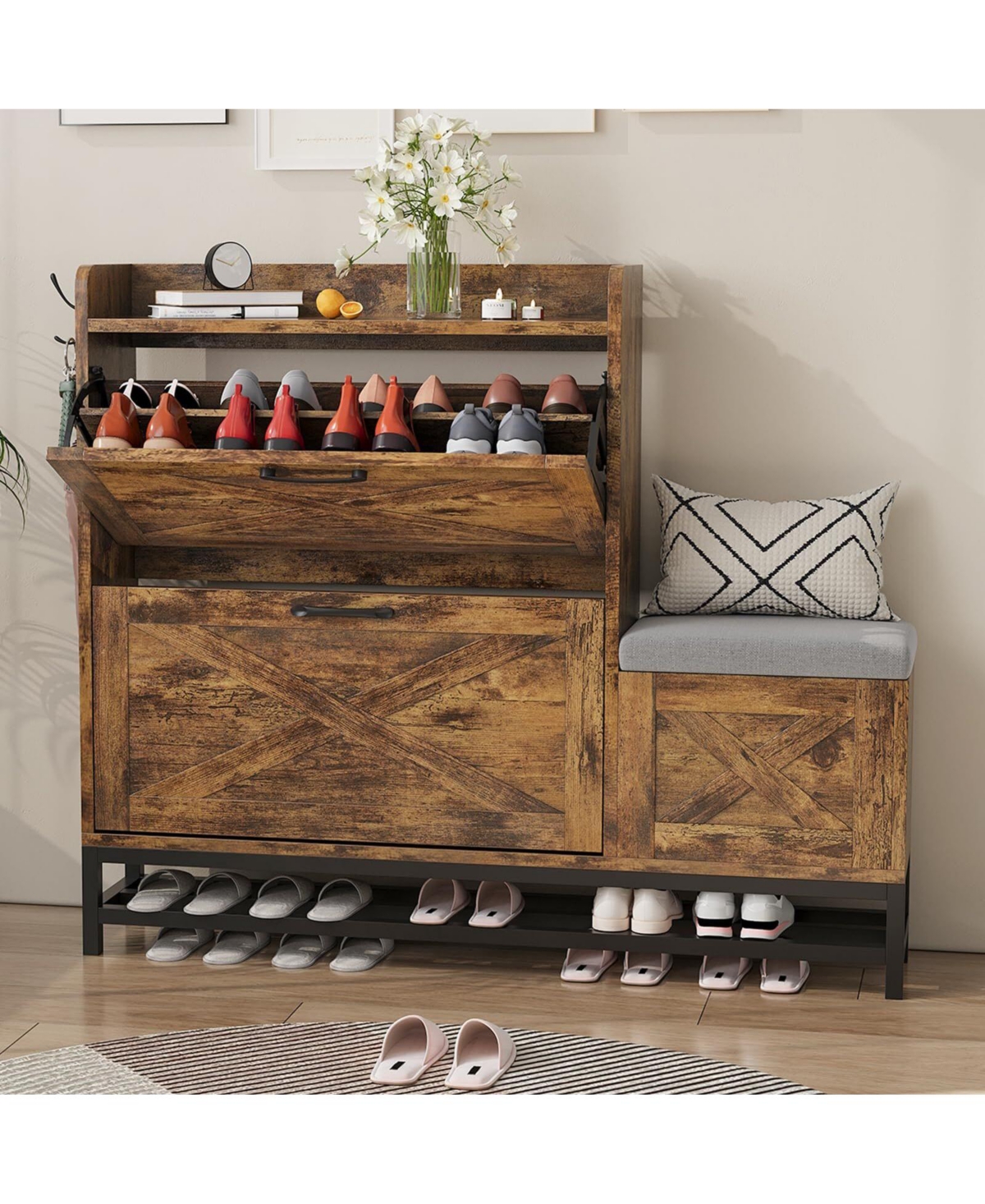 Click here for Gaomon 2-Drawer Flip Shoe Cabinet with Bench  Rust... prices