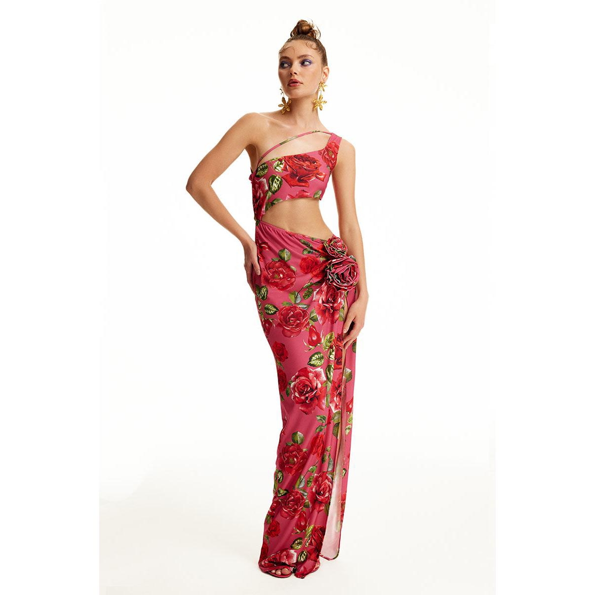 Click here for Luna B Flame Asymmetric Sleeveless Maxi Dress - Pi... prices