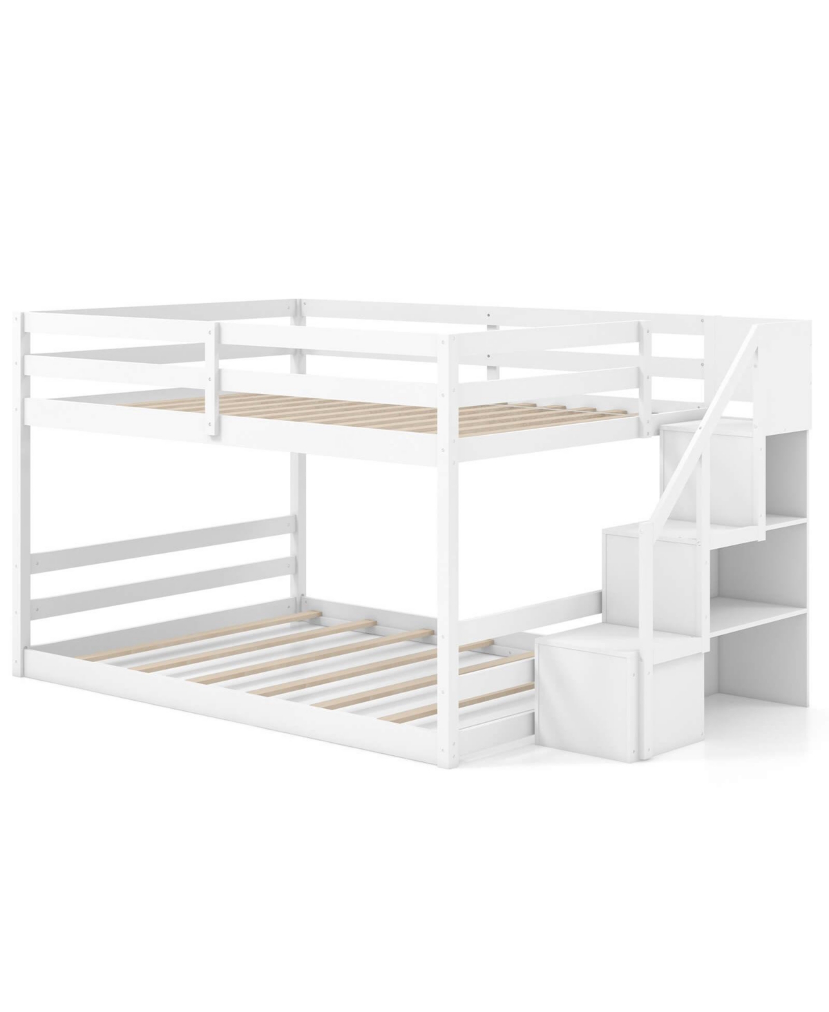 Click here for Costway Full Over Full Low Bunk Bed with Storage S... prices