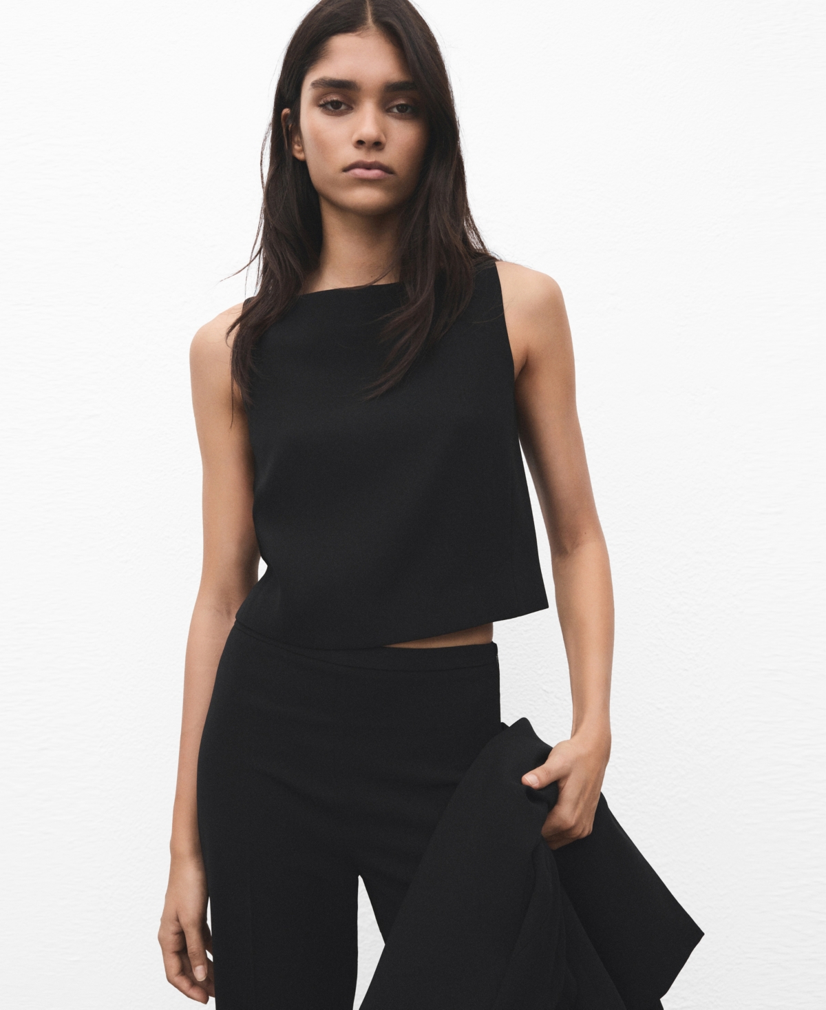 Click here for Mango Womens Cropped Suit Waistcoat - Black prices