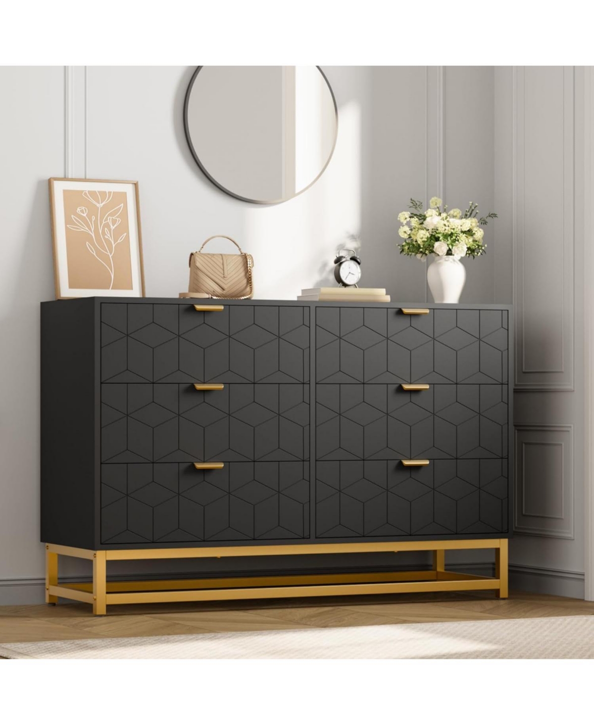 Click here for gaomon Black 6-Drawer Modern Double Dresser  Long... prices