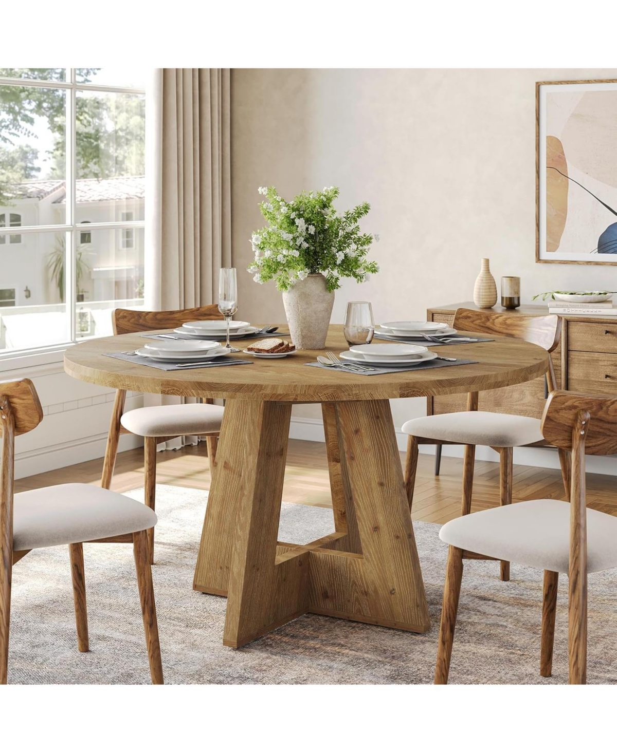 Click here for Tribesigns Solid Wood Round Dining Table  47 Farmh... prices