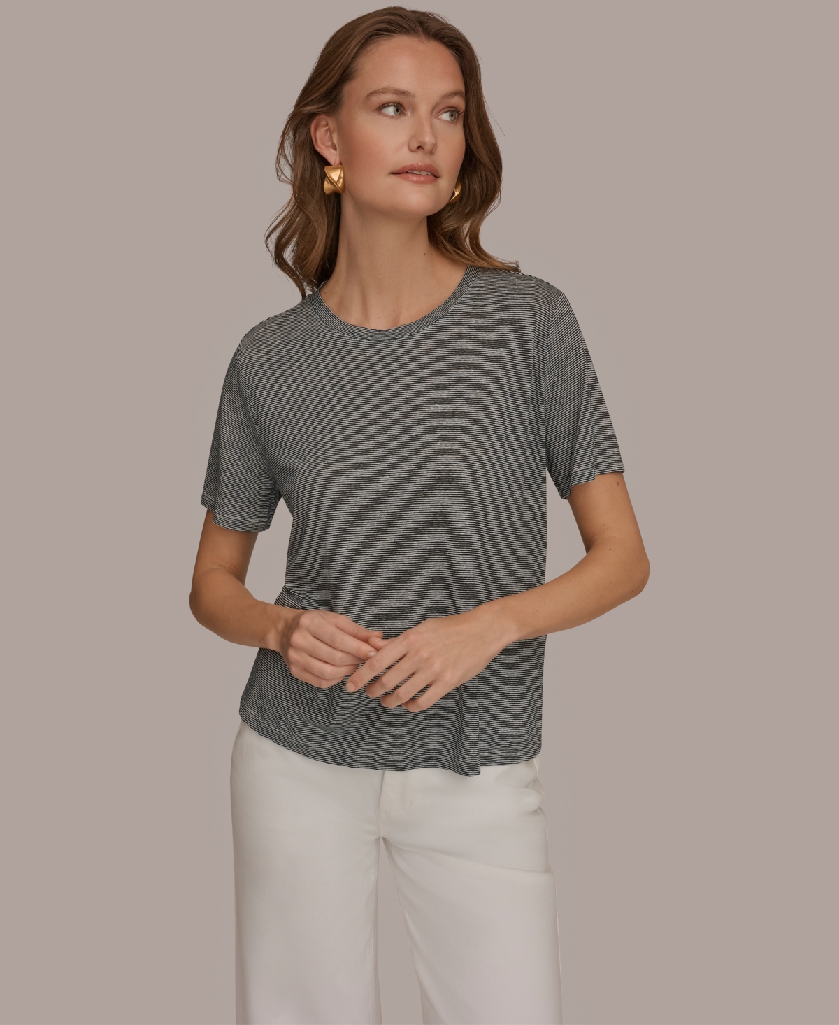 Click here for Donna Karan Weekend Womens Striped Short-Sleeve T-... prices