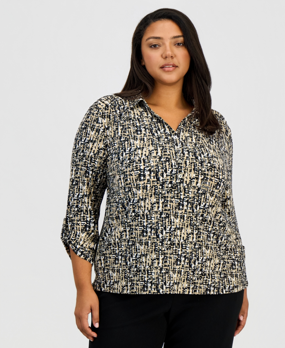 Click here for Anne Klein Essentials Plus Size Scrunched-Sleeve K... prices