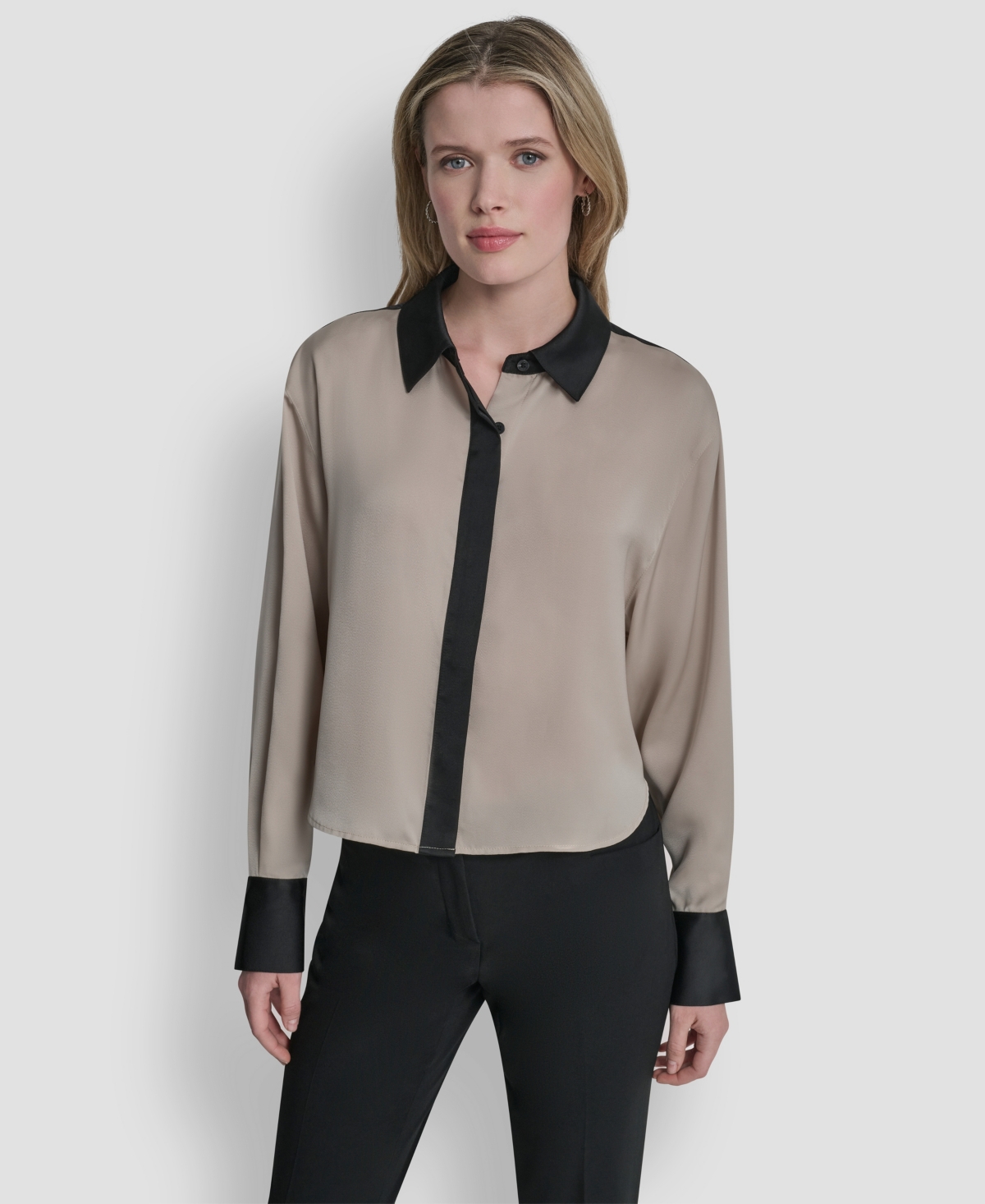 Click here for Dkny Womens Woven Color-Blocked Long-Sleeve Blouse... prices