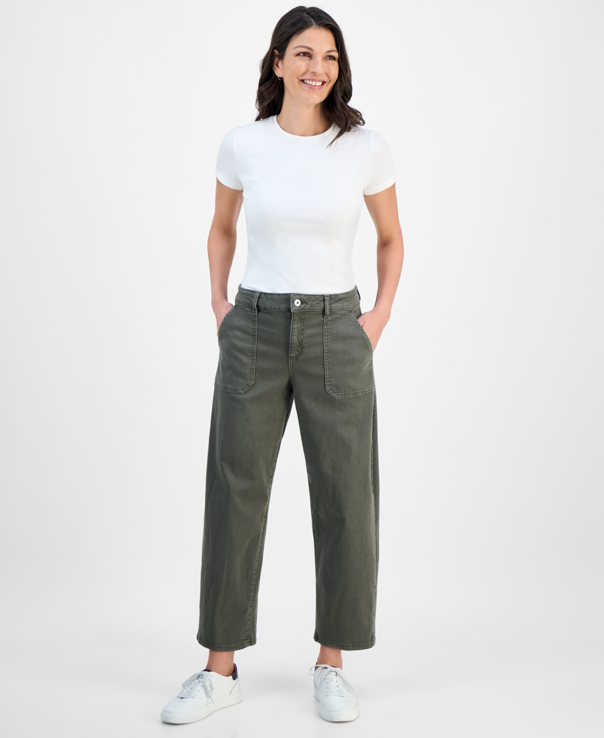 Click here for Style & Co Womens Utility-Pocket Barrel Jeans  Mac... prices