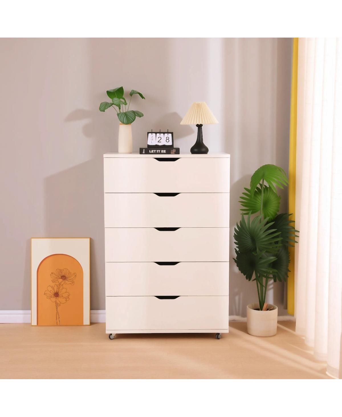 Click here for Streamdale Furniture White 5-Drawer Dresser with W... prices