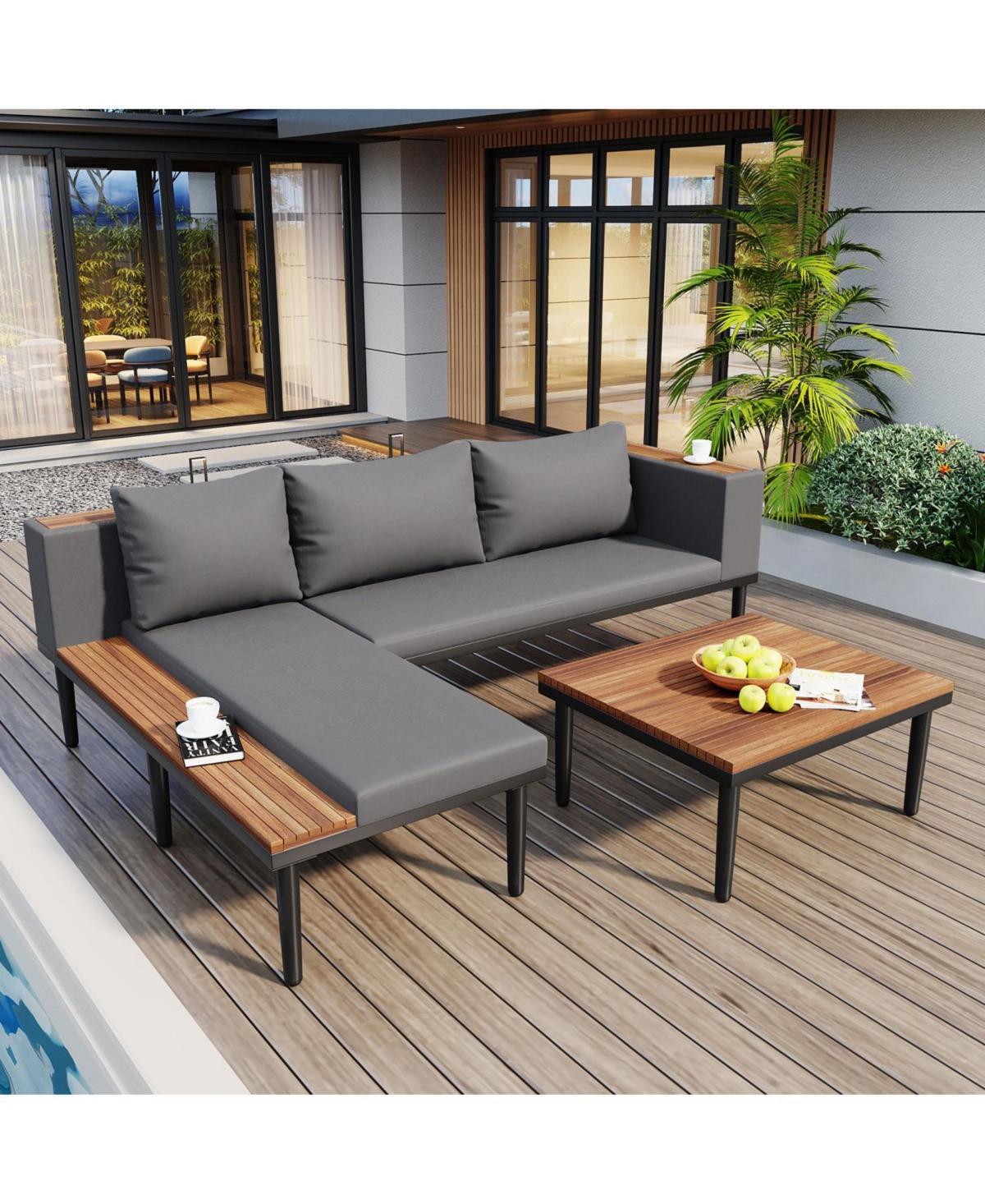 Click here for Streamdale Furniture Acacia Wood L-Shaped Patio So... prices