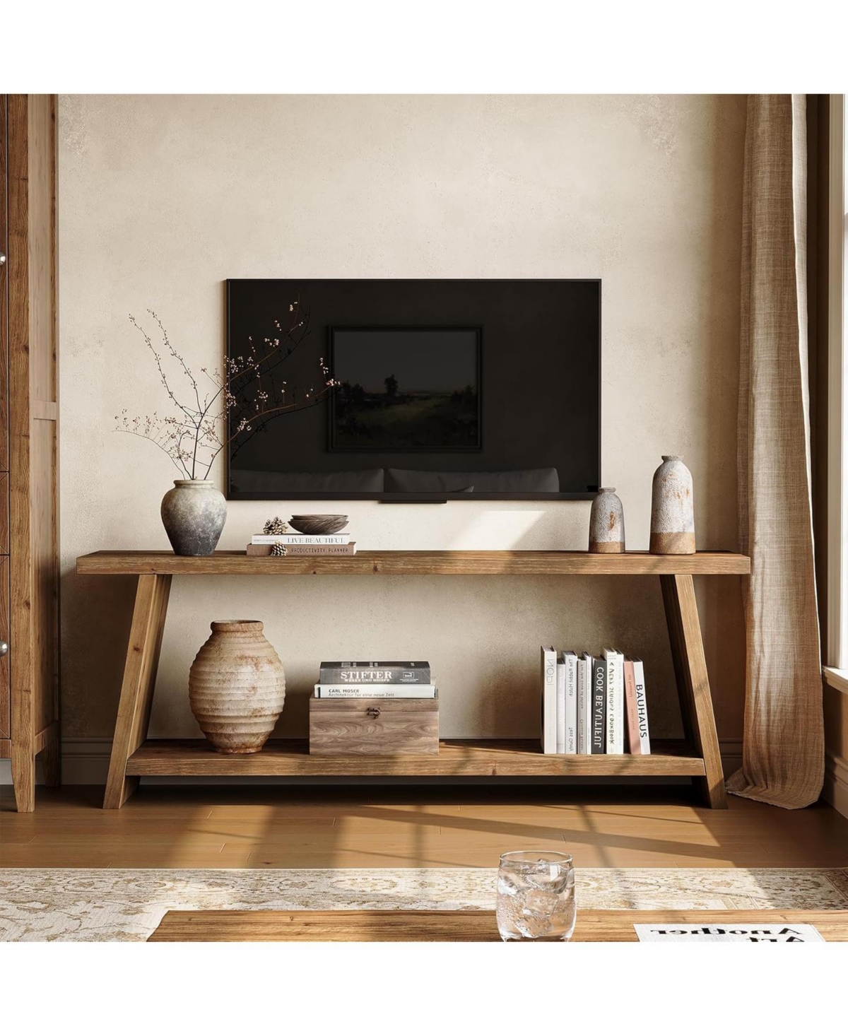 Click here for Tribesigns Solid Wood Tv Stand  63-Inch Farmhouse... prices