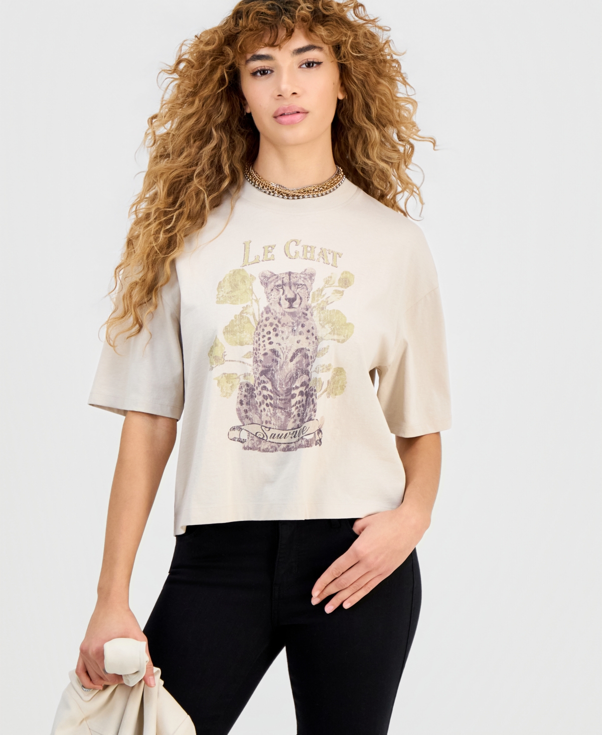 Click here for Guess Womens Cotton Le Chat Graphic T-Shirt - Warm... prices