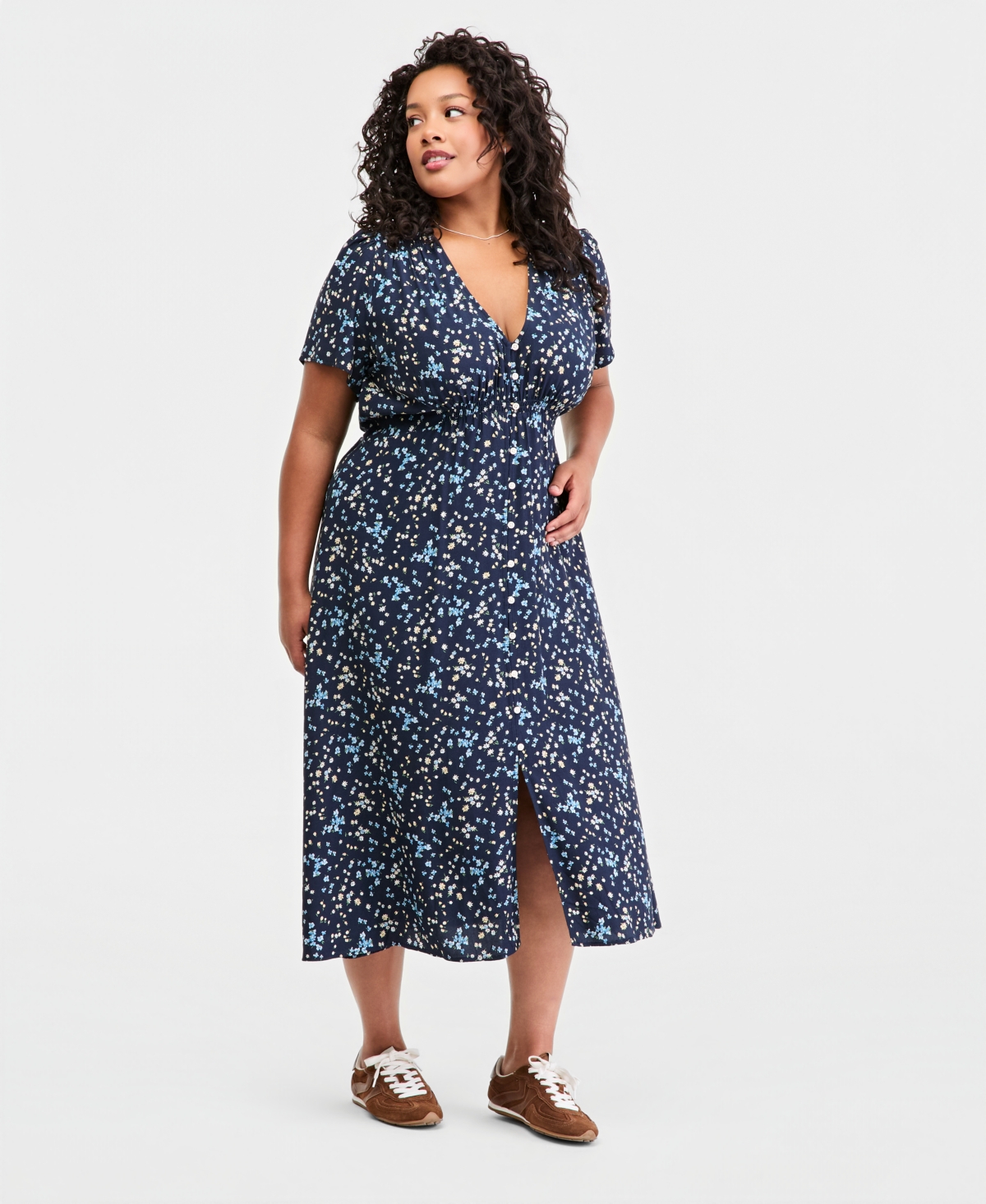 Click here for Levis Plus Size V-Neck Button-Front A-Line Midi Dr... prices
