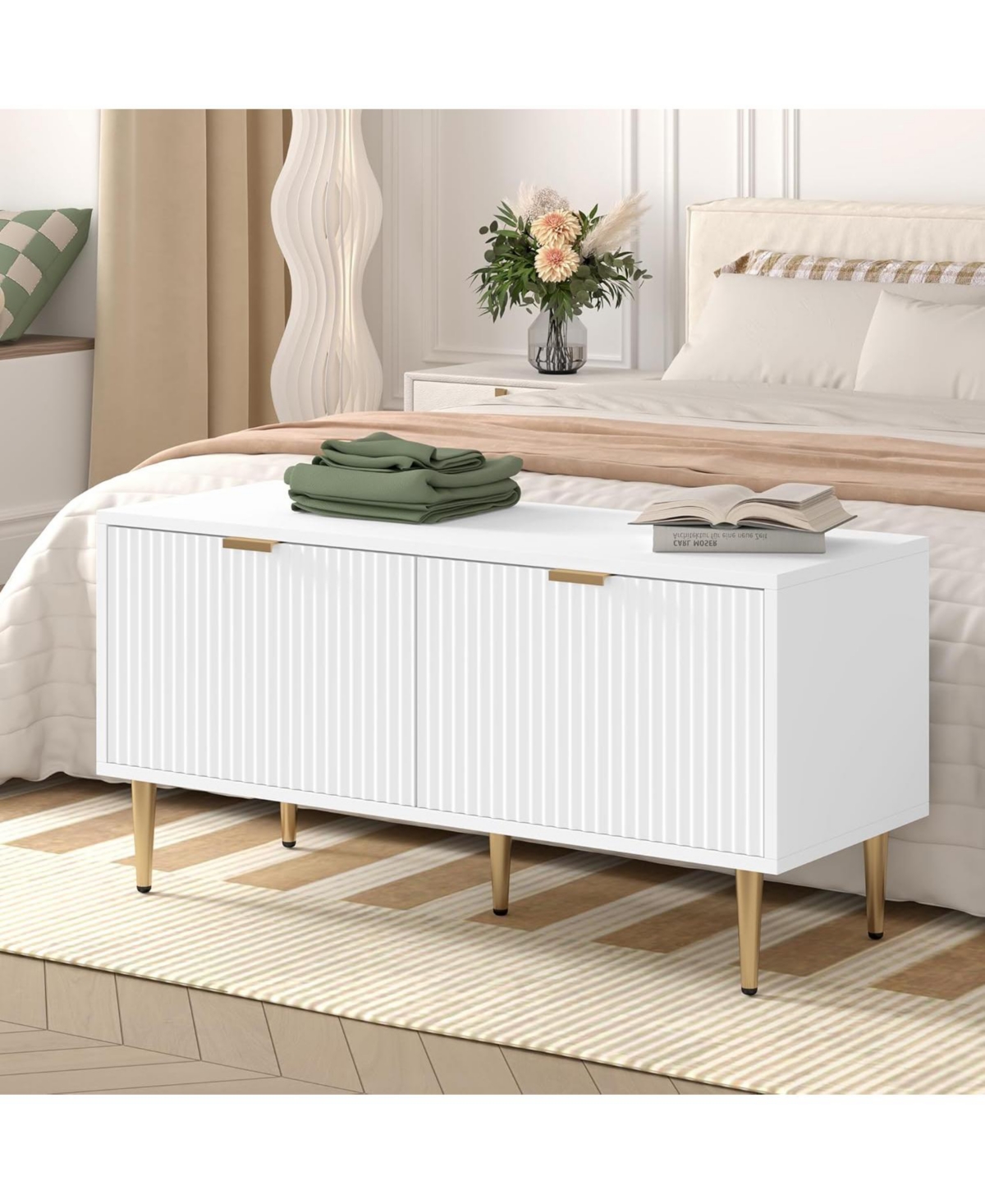 Click here for gaomon Shoe Storage Cabinet  Fluted Entryway Bench... prices