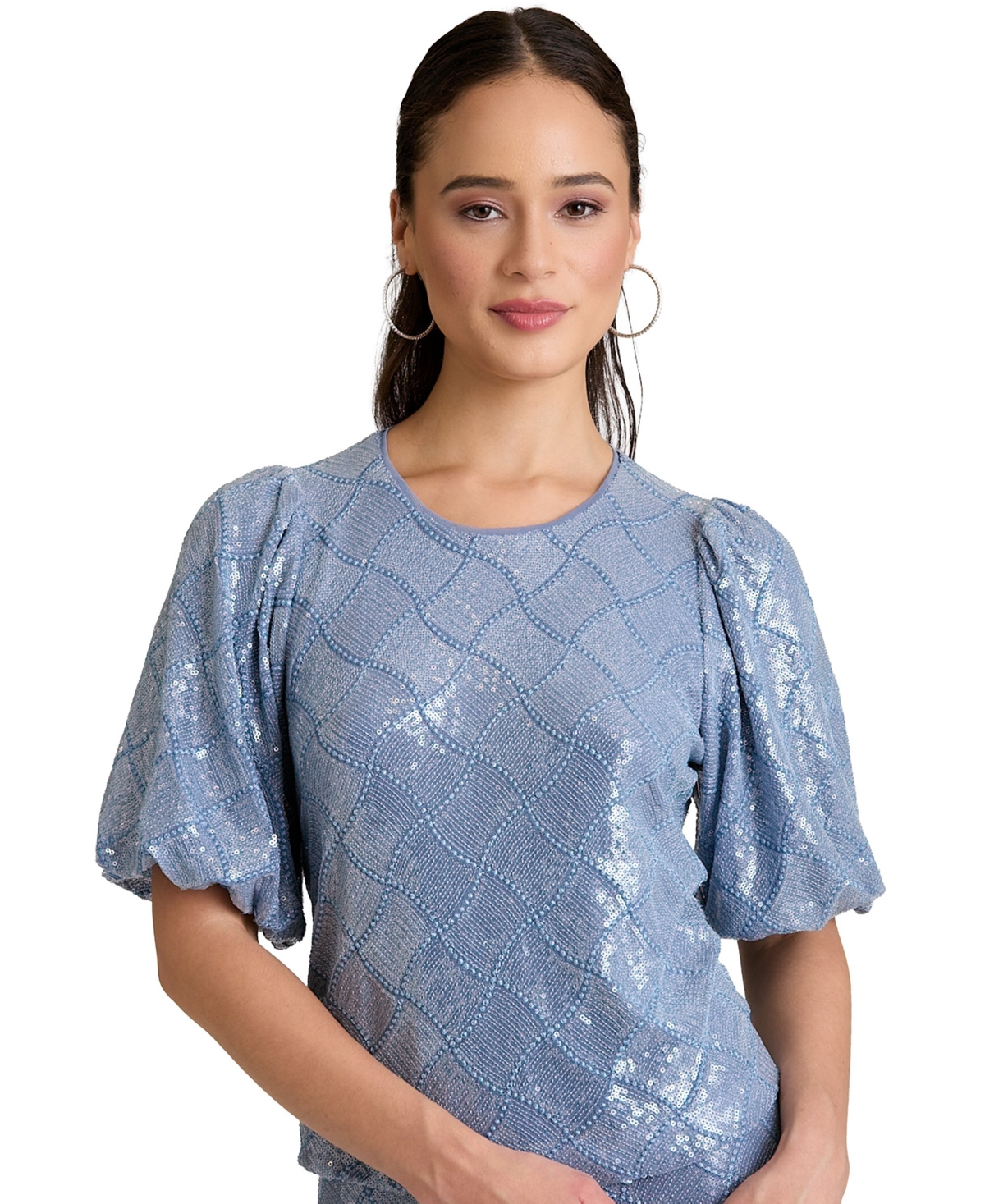 Click here for Muse Womens Crew Neck Bubble Short-Sleeve Top - La... prices