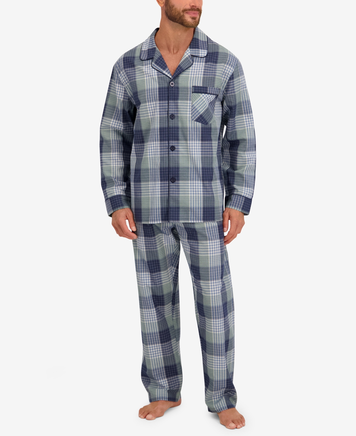 Click here for Hanes Mens Woven Button Down Pajama Sleep Set - Bl... prices