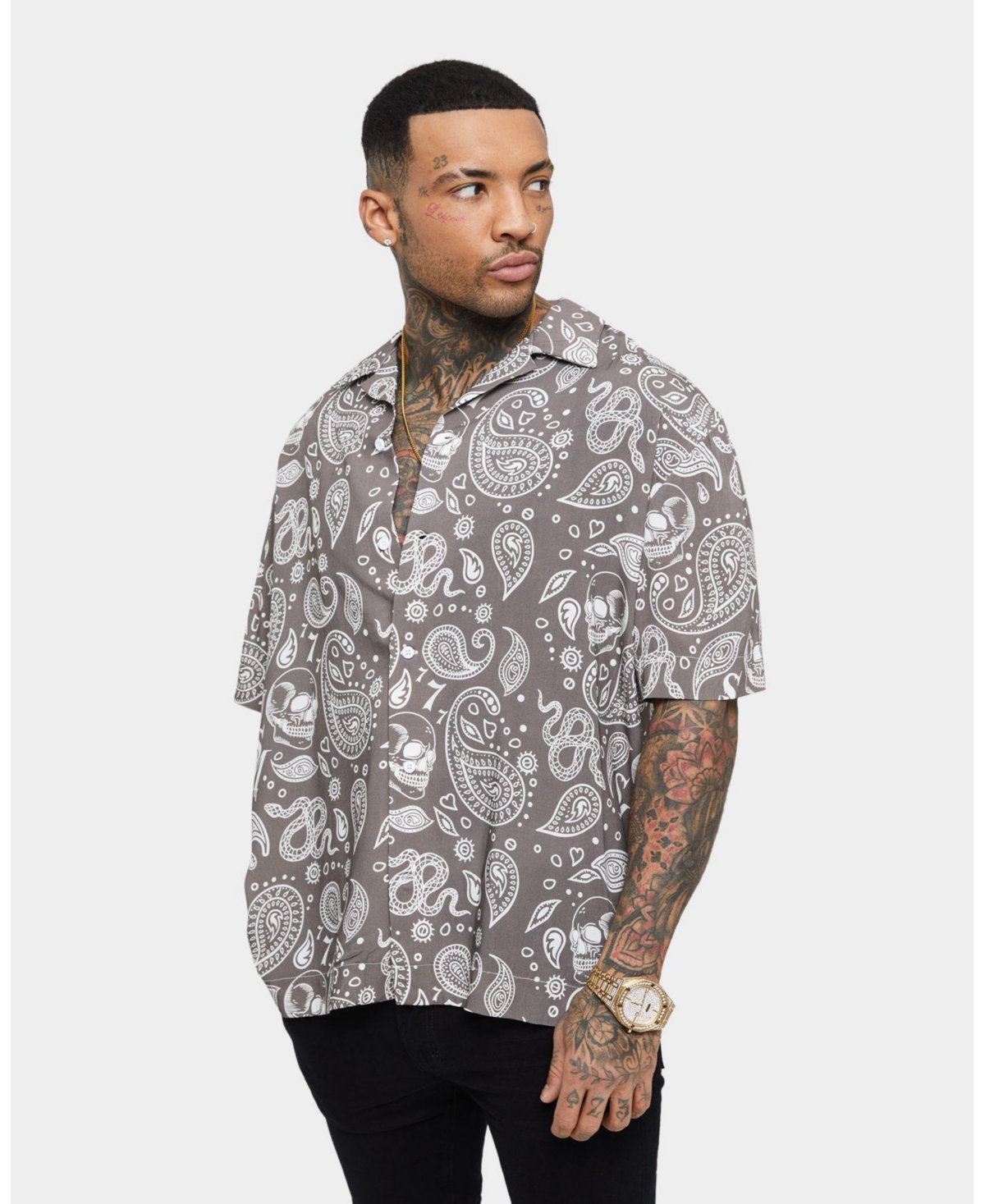 Click here for Saint Morta Paisley Skulls Short Sleeve Button Up... prices