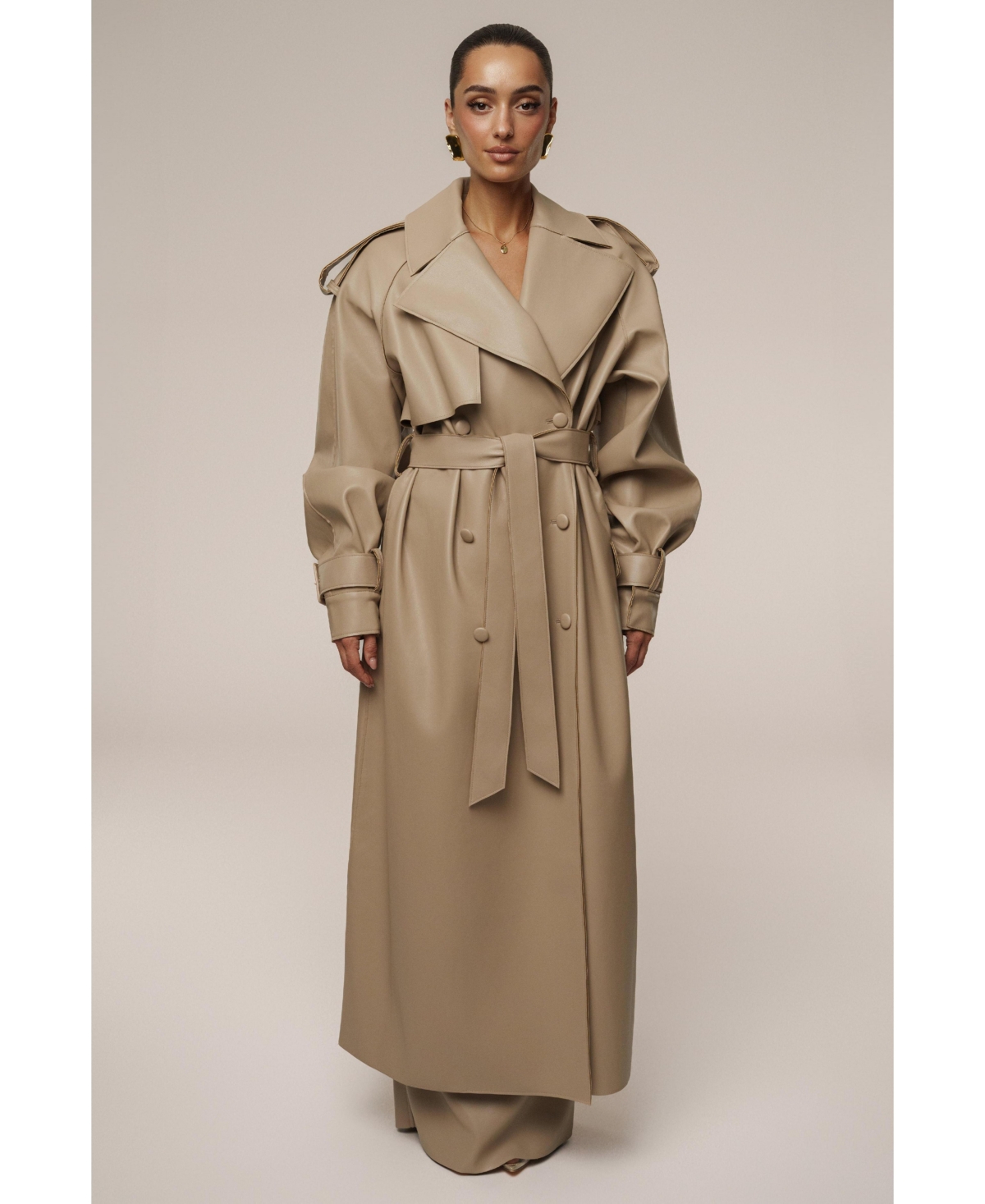 Click here for Jluxlabel Womens The Icon Pu Leather Coat - Beige prices
