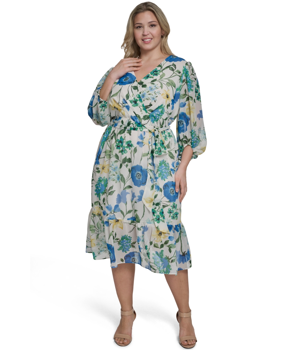 Click here for Jessica Howard Plus Size Balloon-Sleeve Tiered Mid... prices