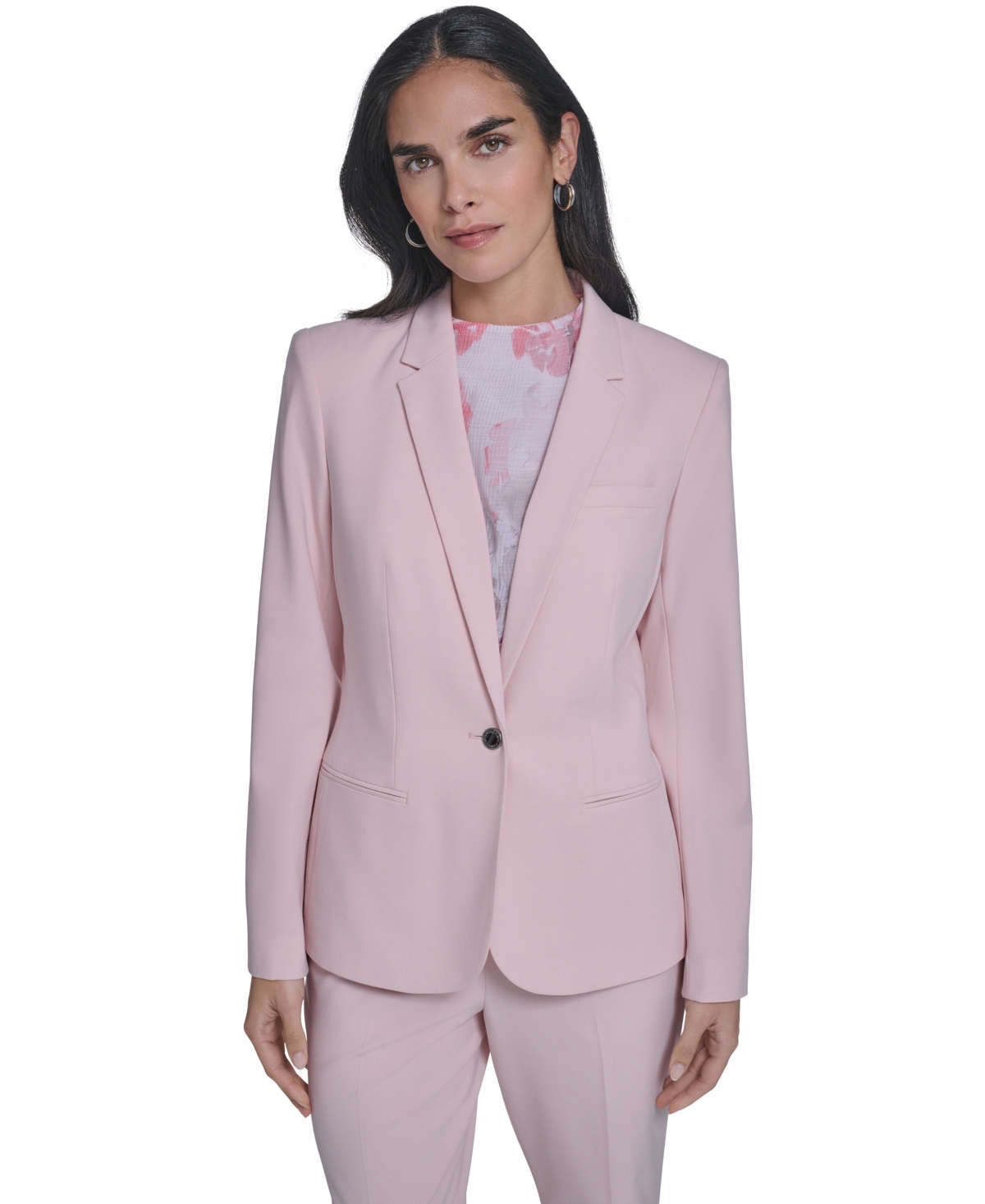 Click here for Calvin Klein Petite One-Button Blazer - Latte/Peta... prices