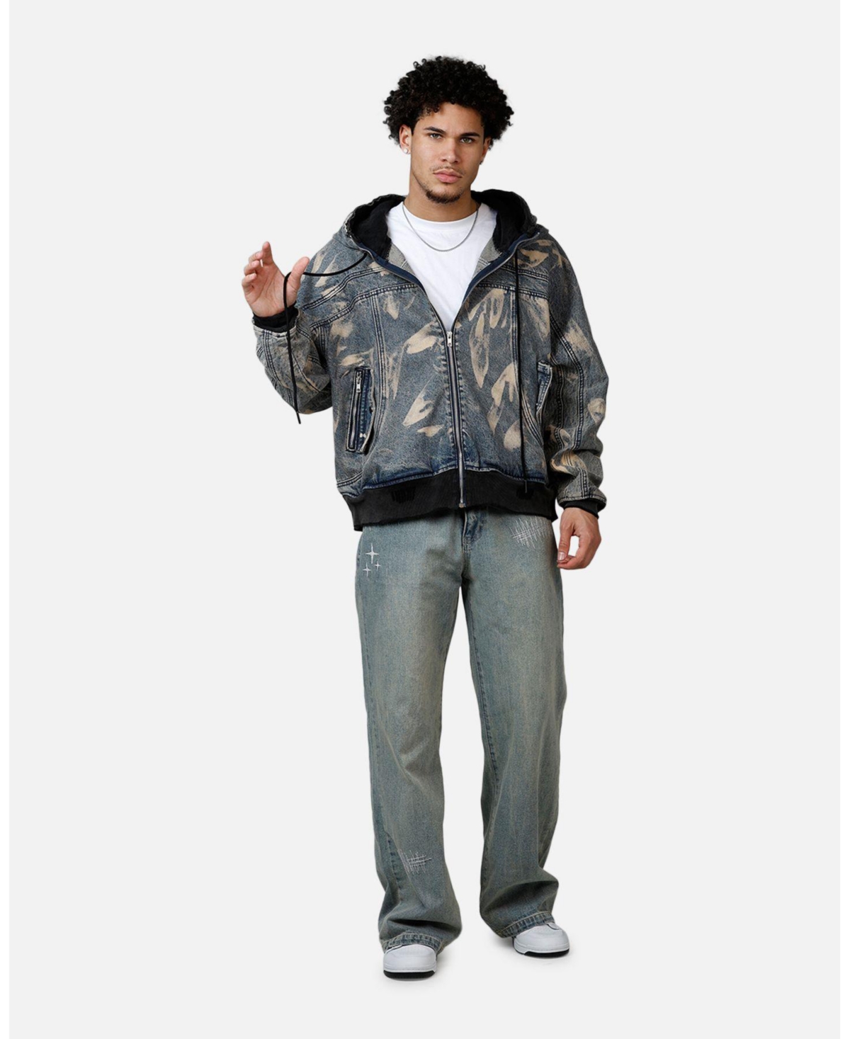 Click here for mnml Mens Double Denim Hood Bomb Jacket - blue prices