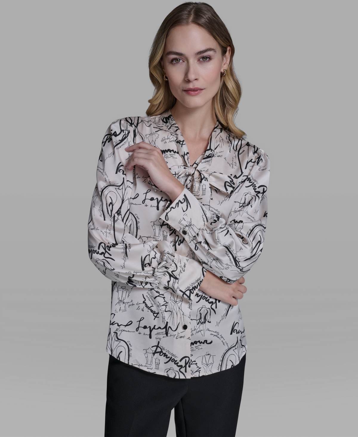 Click here for Karl Lagerfeld Paris Womens V-Neck Long-Sleeve Top... prices