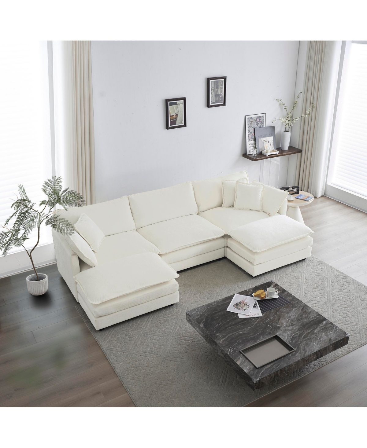 Click here for Lovmor White 5 Seat U shaped Sectional Sofa with R... prices