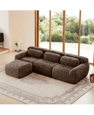 Streamdale Furniture L-shaped Chocolate Plush Sofa with Pillows, High ...