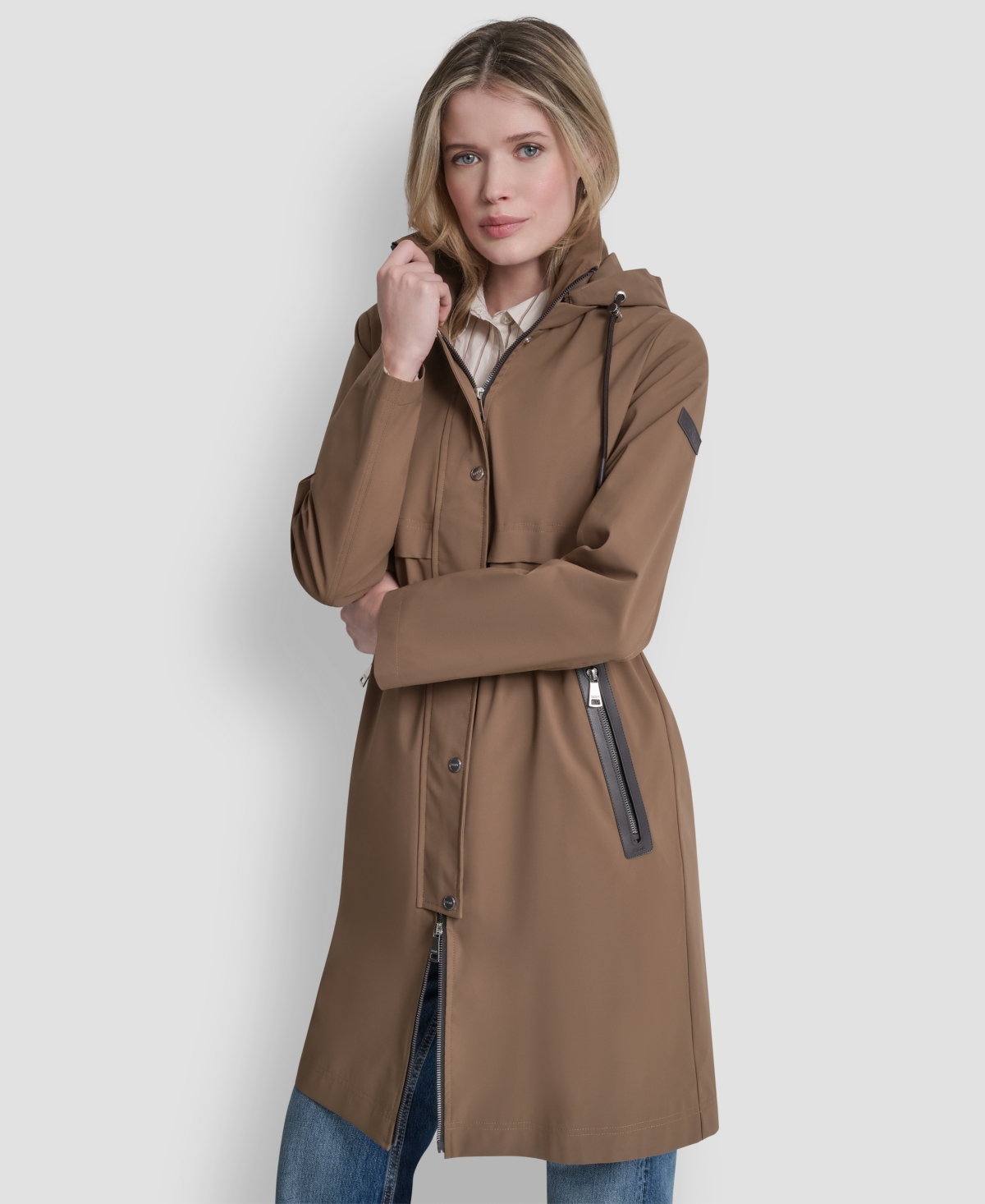 Click here for Dkny Womens Pleather Trim Anorak Rain Coat - Mocha prices