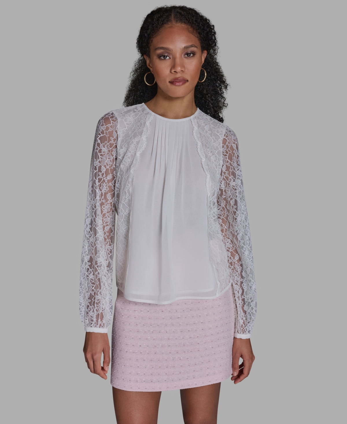 Click here for Bcbg Womens Crewneck Long-Sleeve Lace Top - Whispe... prices