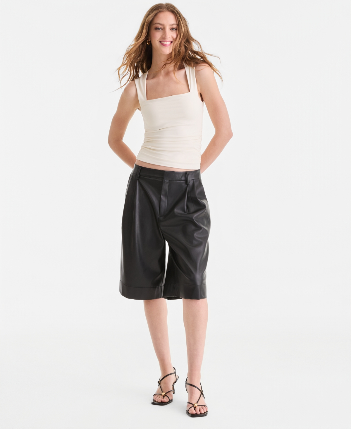 Click here for Bar Iii Womens Faux-Leather Pleated Bermuda Shorts... prices