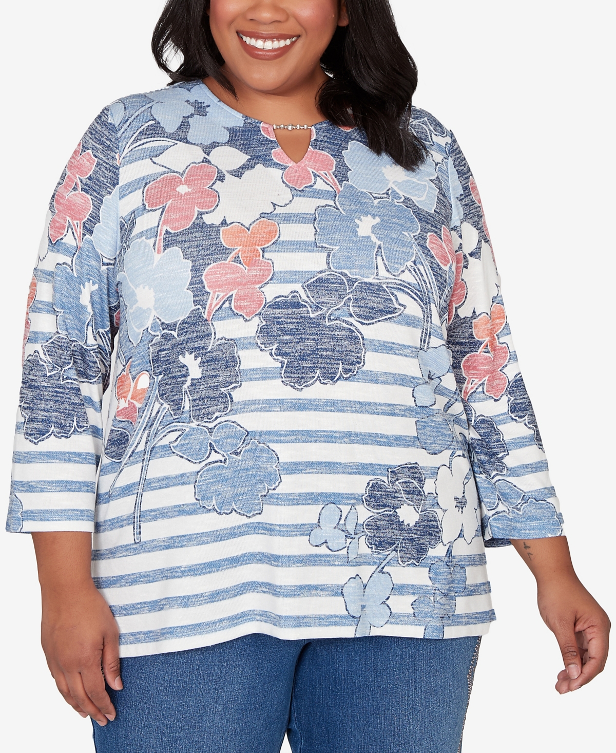 Click here for Alfred Dunner Plus Size Austin Stripe Floral Split... prices