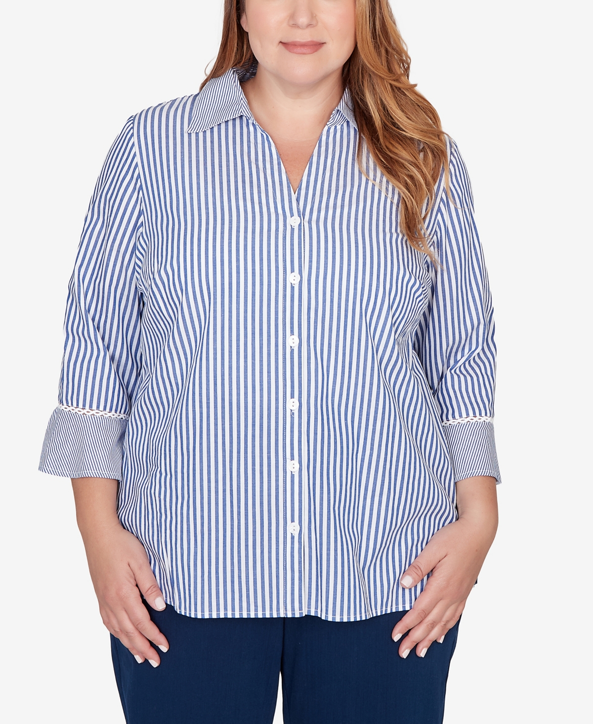 Click here for Alfred Dunner Plus Size Mykonos Mixed Stripe Butto... prices
