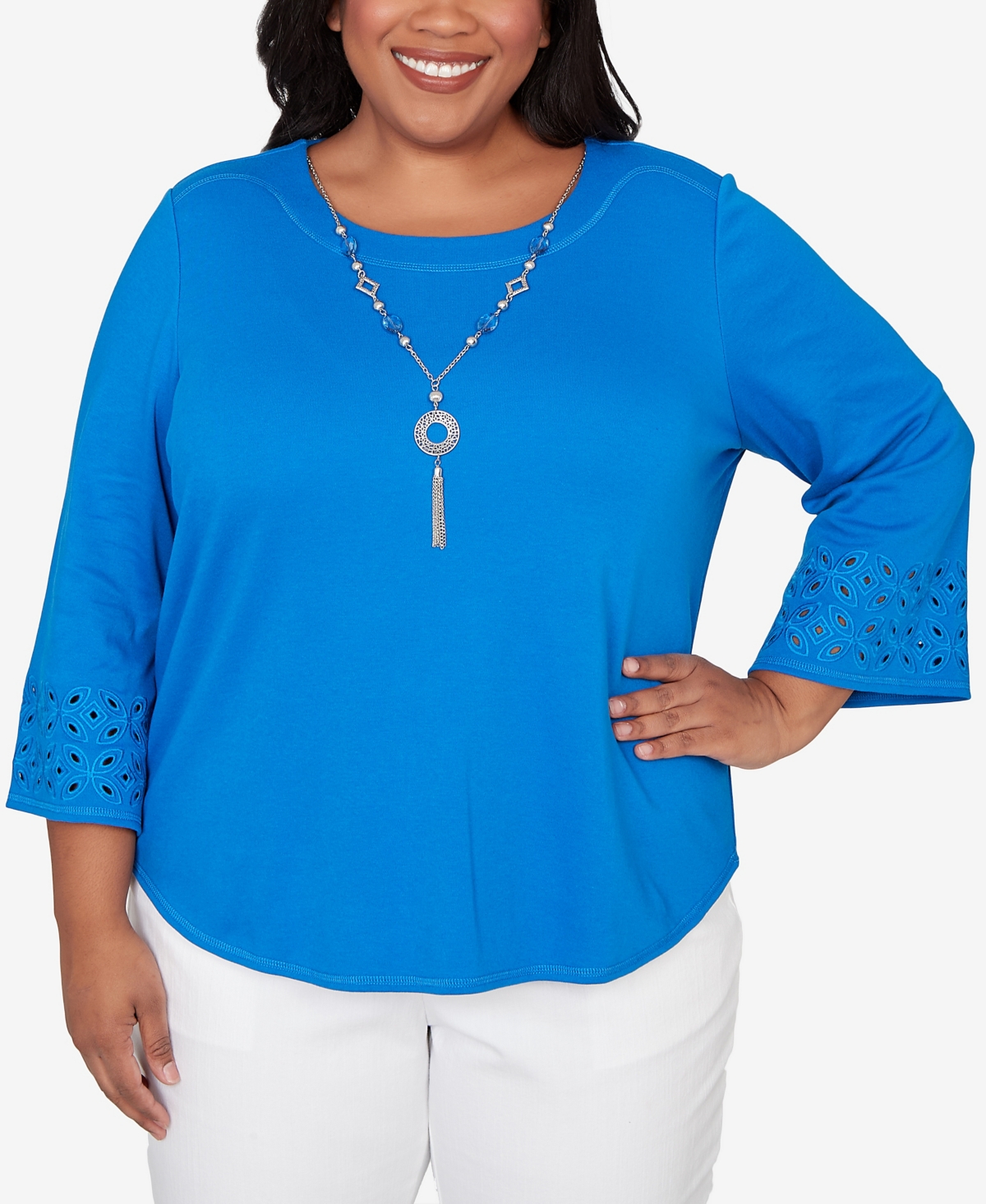 Click here for Alfred Dunner Plus Size Mykonos Eyelet Sleeve Soli... prices
