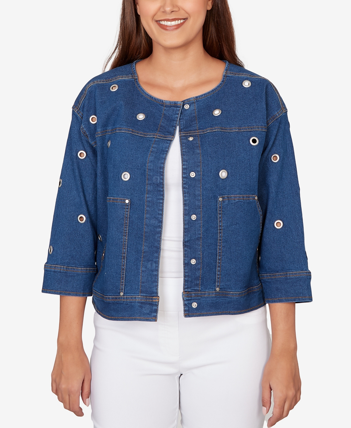 Click here for Ruby Rd. Petite Grommet Detail Stretch Denim Jacke... prices