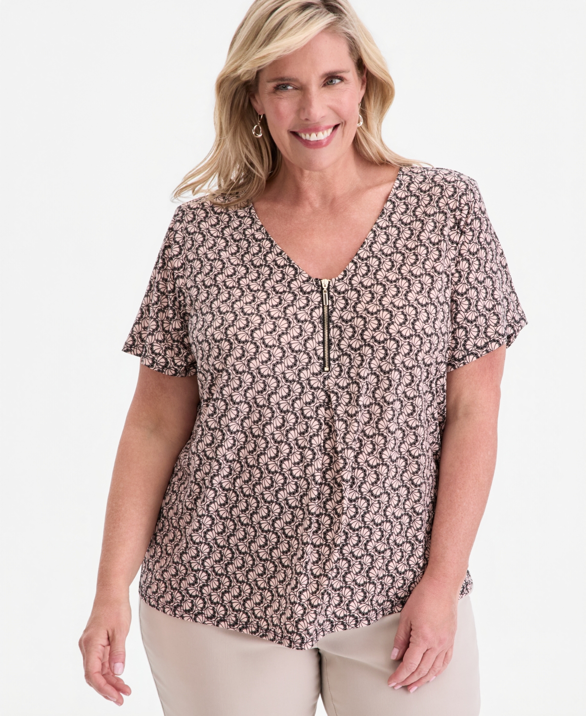 Click here for Jm Collection Plus Size Zippered V-Neck Top  Macys... prices