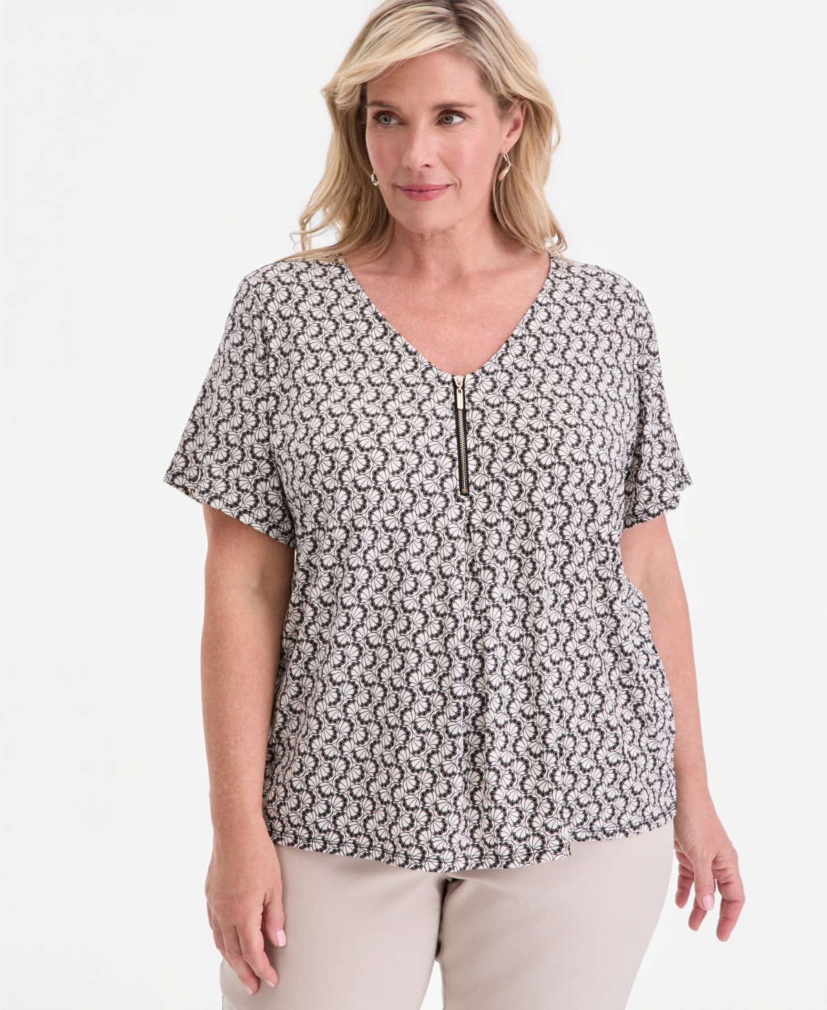 Click here for Jm Collection Plus Size Zippered V-Neck Top  Macys... prices