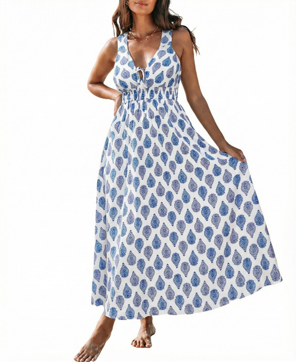 Click here for Cupshe Womens Jet Life Geo Maxi Beach Dress - Blue prices