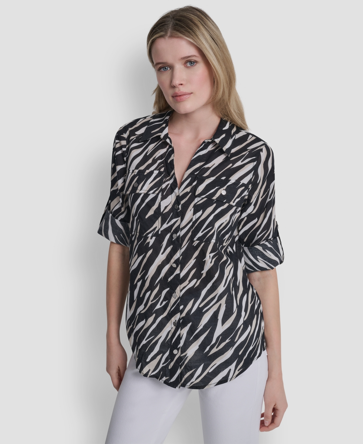 Click here for Dkny Womens Printed Long-Sleeve Shirt - Concrete A... prices