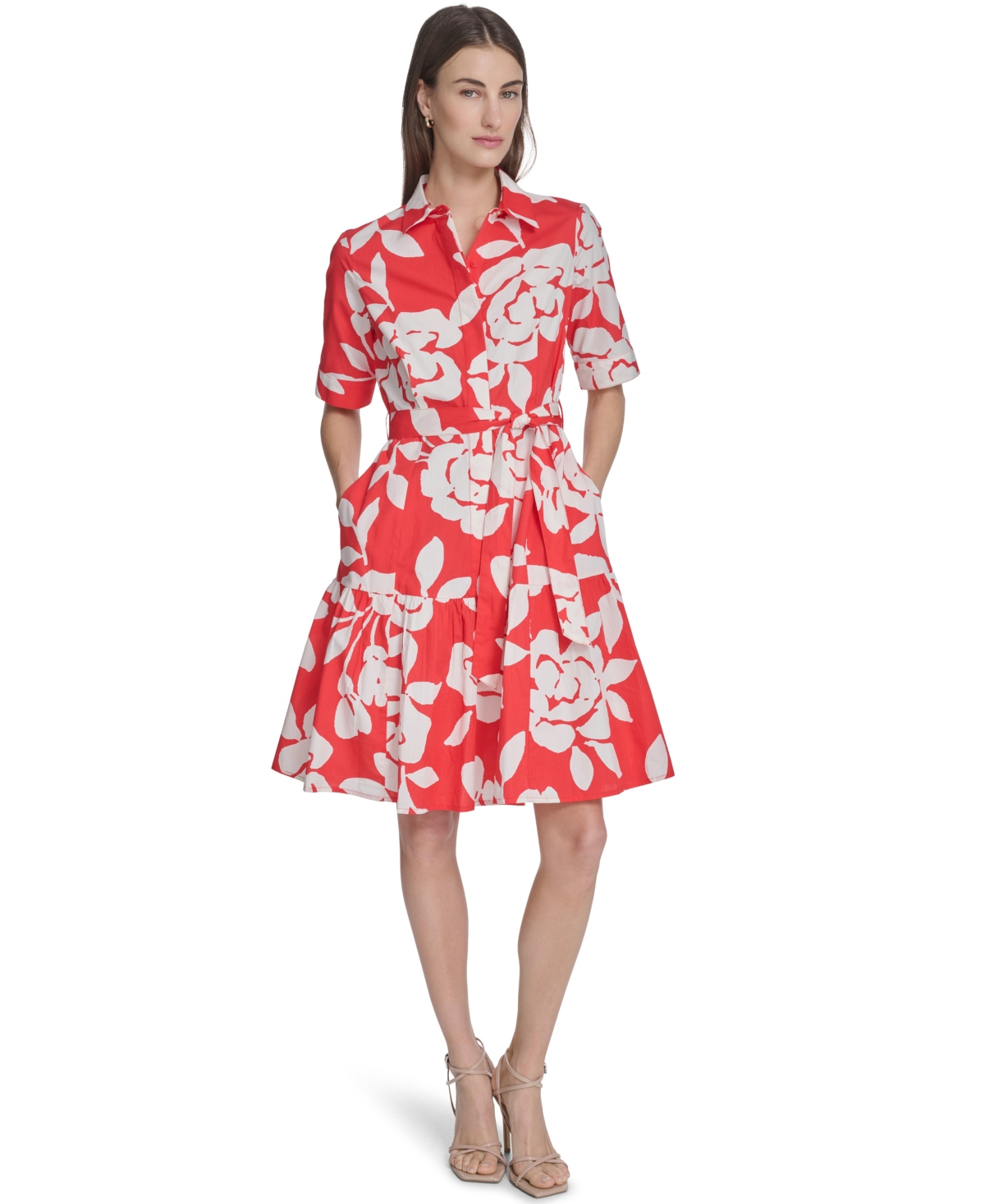 Click here for Calvin Klein Womens Floral Tiered Midi Dress - Gin... prices