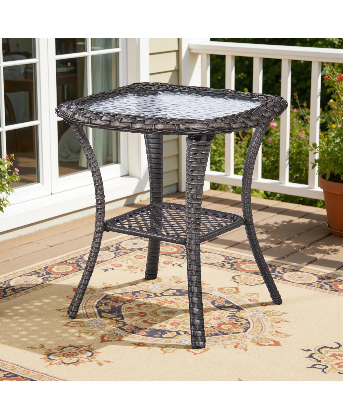 Click here for Gymojoy ArcLine Square Wicker Outdoor Side Table w... prices