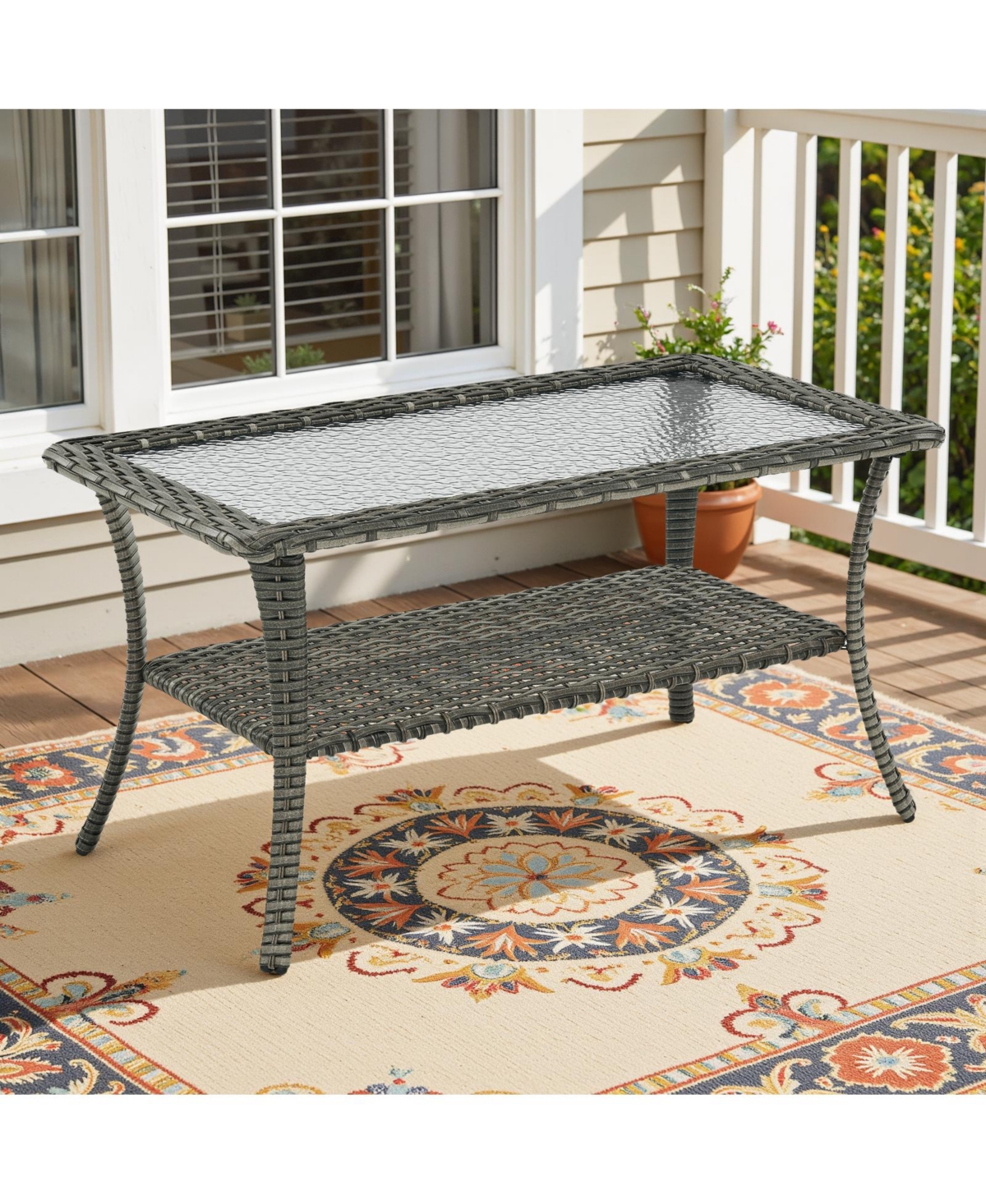 Click here for Gymojoy ArcLine Rectangle Wicker Outdoor Coffee Ta... prices