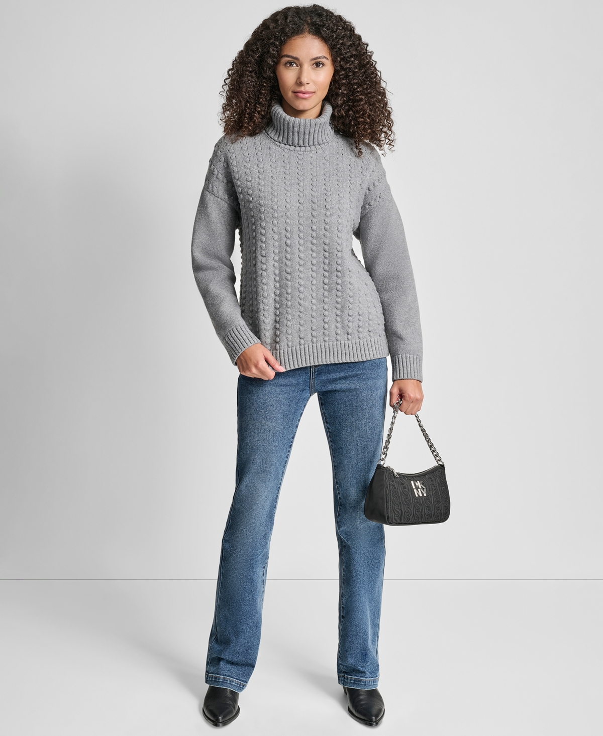 Click here for Dkny Jeans Womens Turtle Neck Bobble Stitch Long S... prices