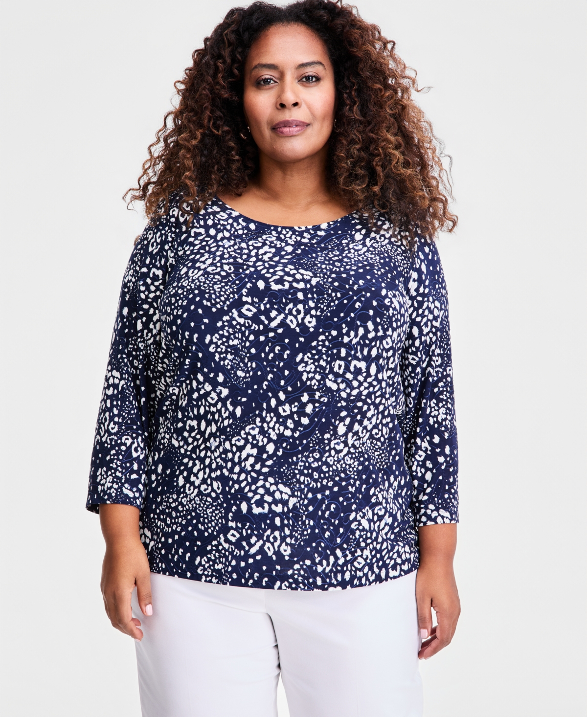Click here for Jm Collection Plus Size Printed Jacquard 3/4-Sleev... prices