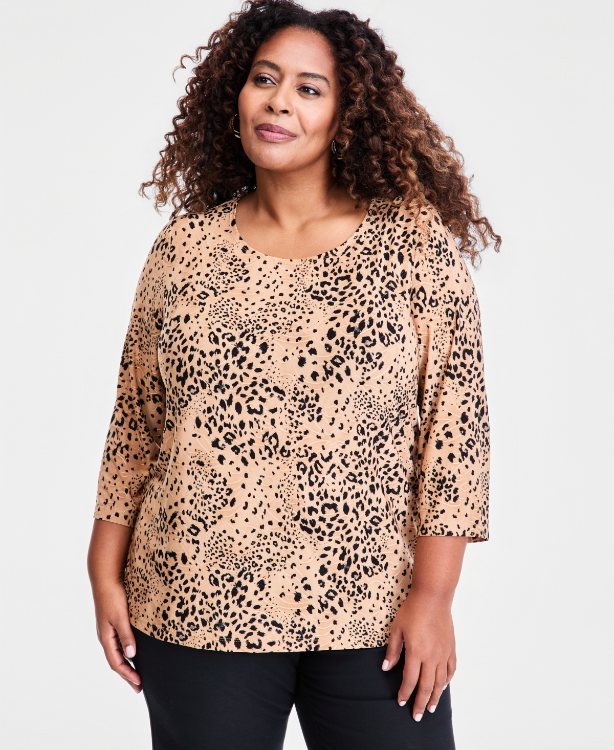 Click here for Jm Collection Plus Size Printed Jacquard 3/4-Sleev... prices