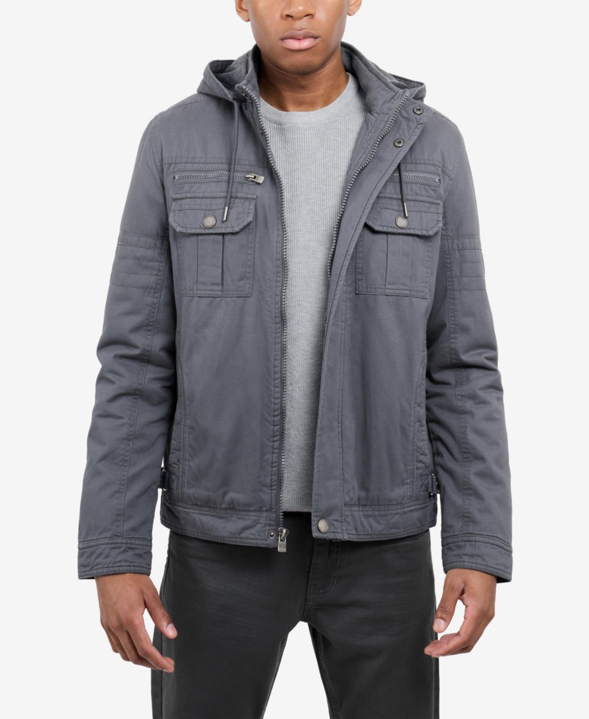 Click here for Xray Mens Hooded Military Jacket - Grey prices