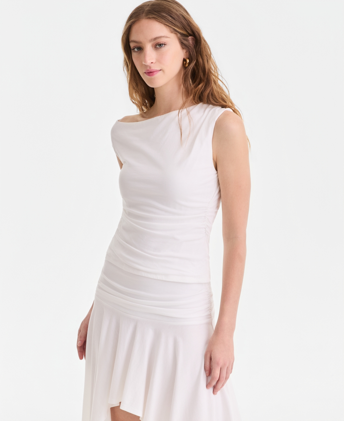 Click here for Bar Iii Womens Ruched Boat-Neck Top  Macys Exclusi... prices