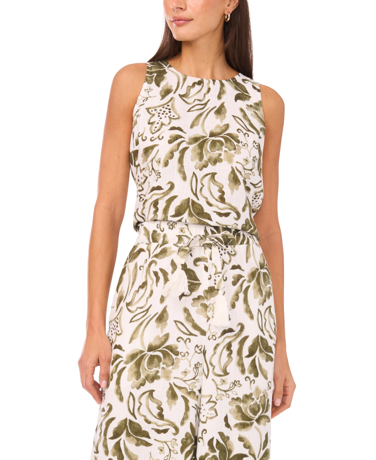 Click here for Vince Camuto Womens Woven Crew Neck Tank Top - Oli... prices