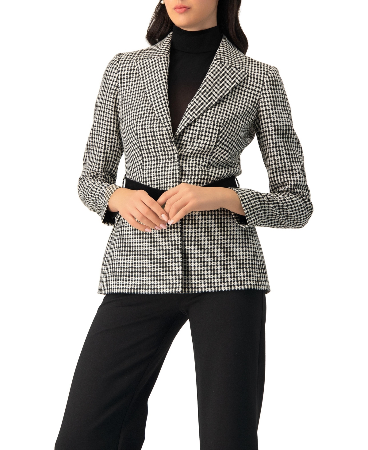 Click here for Ivonne Womens Belted Checkered with Pockets Blazer... prices